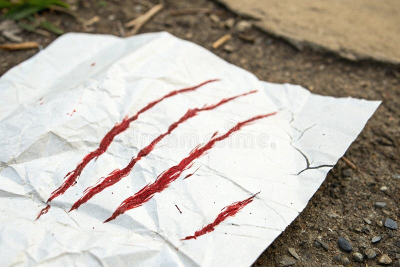 Red Claw Scratches Marks on Torn Paper Stock Illustration ...