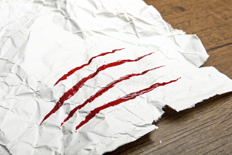 Red Claw Scratches Marks on Torn Paper Stock Illustration ...