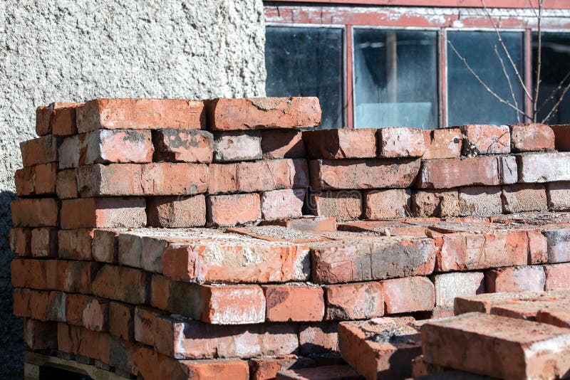 Red Clay Building Bricks Stacked On Pallets For Delivery Stock Image ...