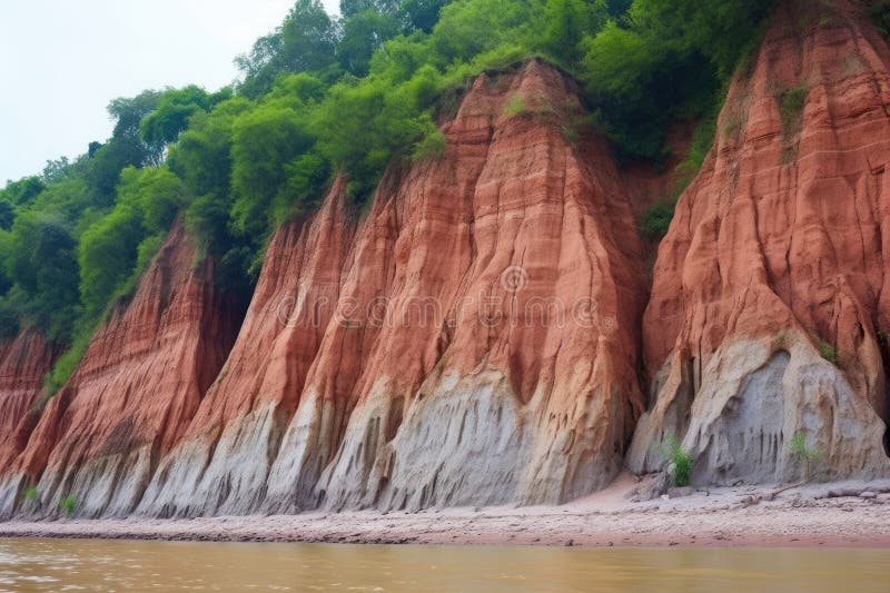 Red Clay Cliff Eroded by River Stock Illustration - Illustration of ...