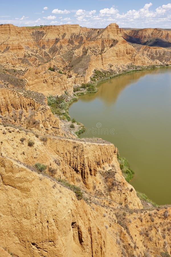 Red Clay Erosion Gully and River. Panoramic Eroded Landscape Stock ...