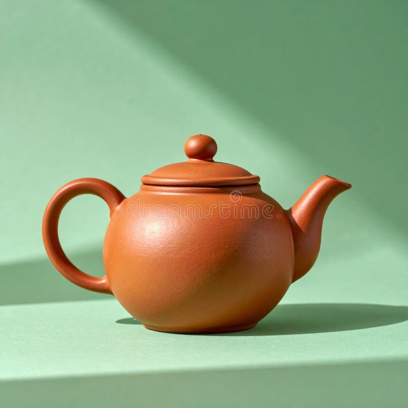 Red Clay Teapot on Green Background Stock Illustration - Illustration ...