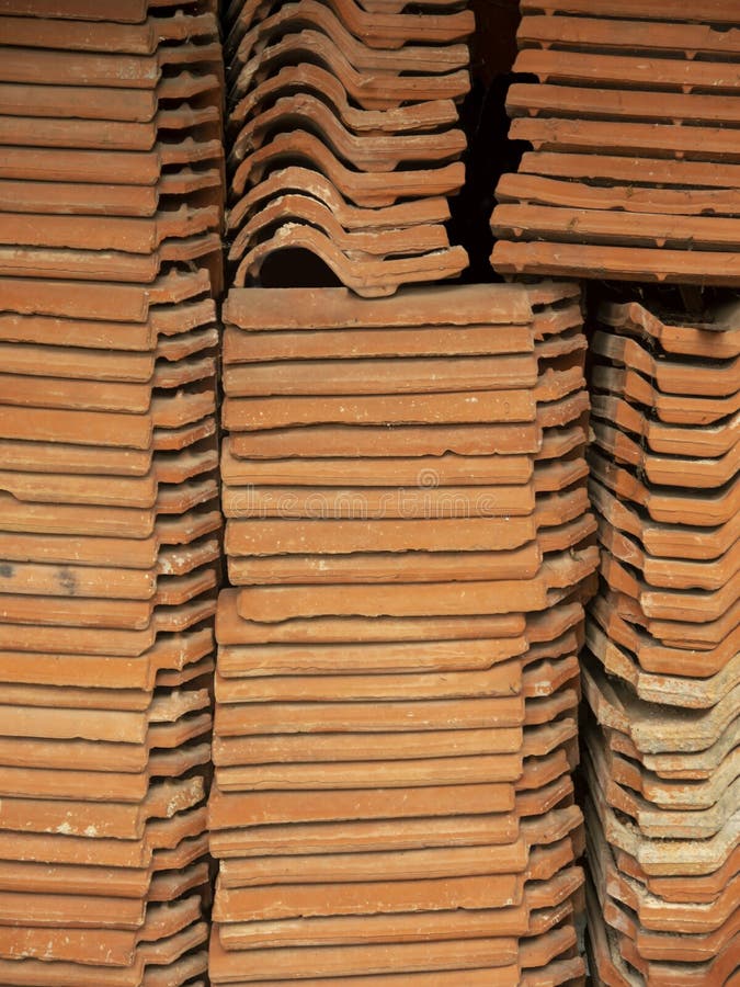 Red Clay Roof Tile Stack Side View Stock Image - Image of house ...