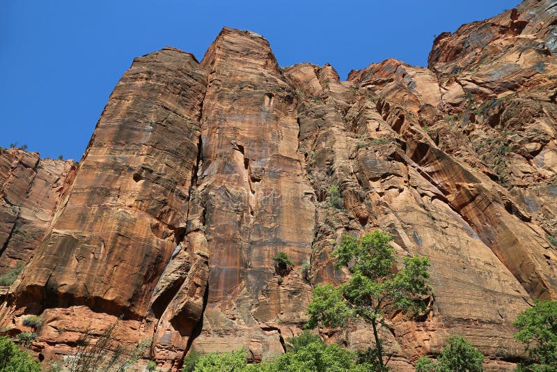 Red Cliffs of Cathedral Mountain Stock Photo - Image of green, cliffs ...