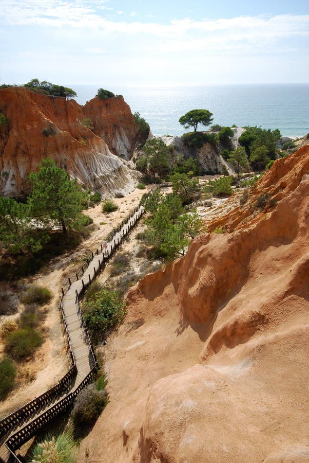 Red Cliffs, Pine and Wooden Path Stock Image - Image of descriptive ...