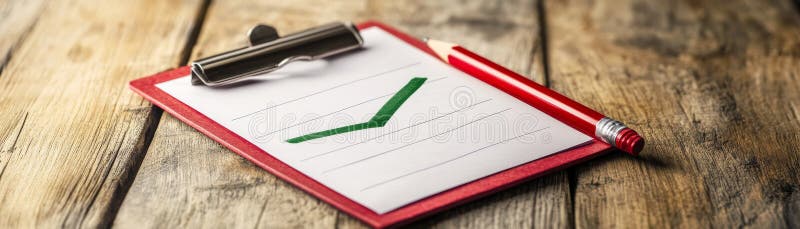 Red Clipboard Checklist with Green Checkmark on Wood, Checklist, Task ...