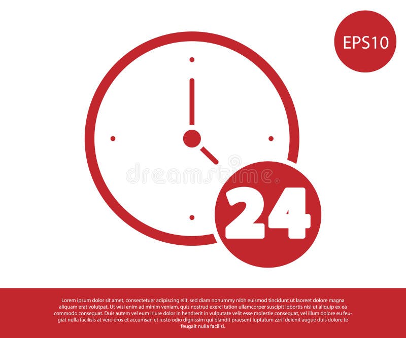 Red Clock 24 Hours Icon Isolated on White Background. All Day Cyclic ...