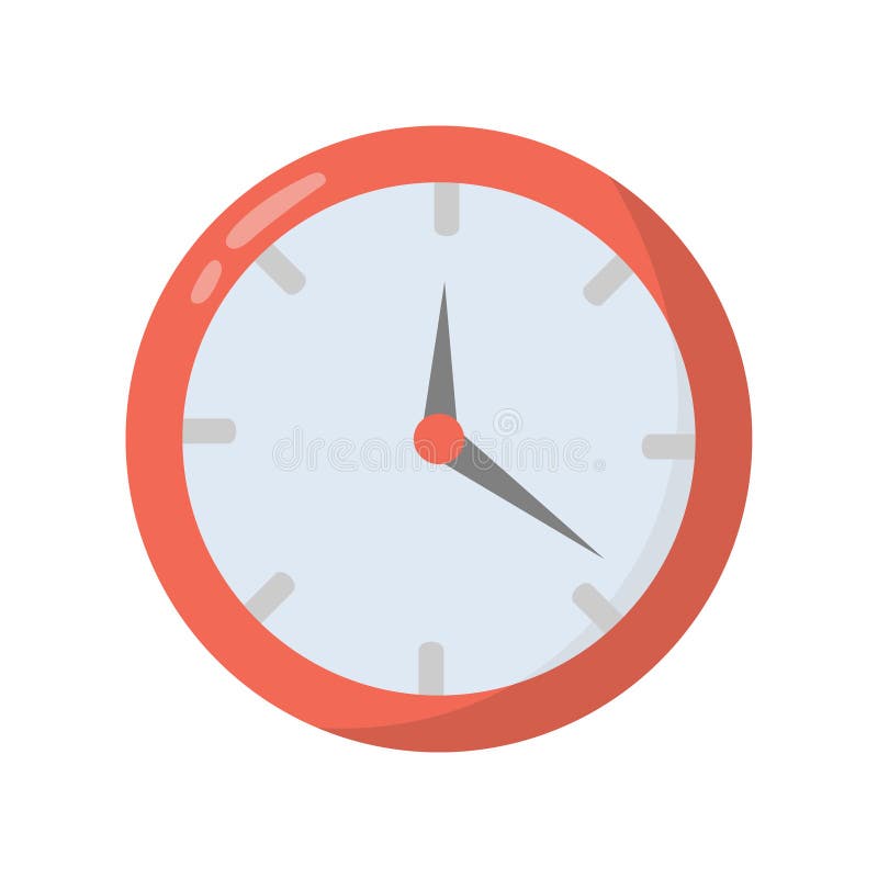 Red Clock Icon in Flat Design Style, Red Analogue Wall Clock Vector ...