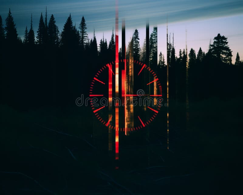 A Red Clock in the Middle of a Forest Stock Illustration - Illustration ...
