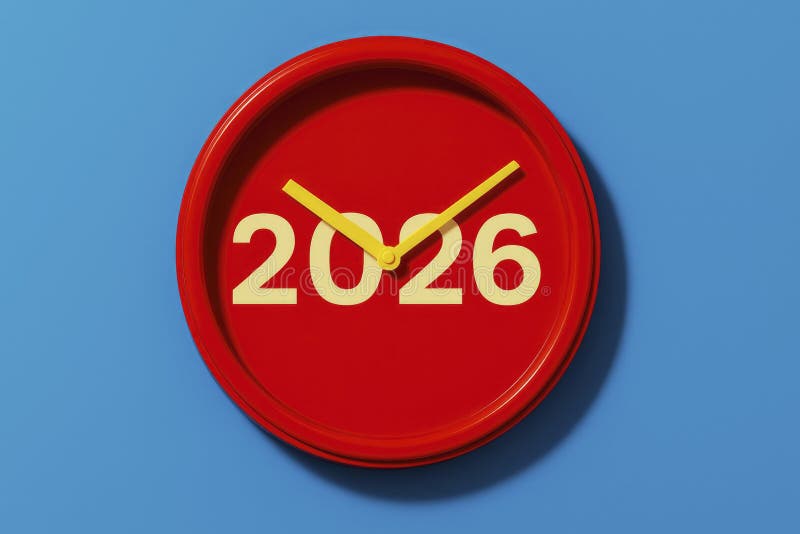 Red Clock Showing Number 2026, Generative AI Stock Illustration - Illustration of festive ...