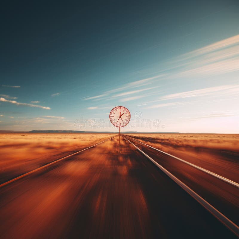 A Red Clock on the Side of a Road in the Middle of Nowhere Stock ...