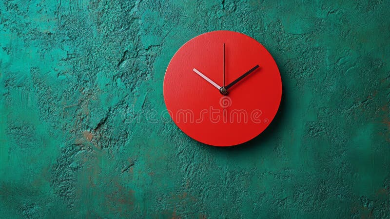Red Clock on a Textured Green Wall, Contemporary Design Concept Stock ...