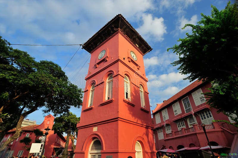Red Clock Tower Malacca editorial photography. Image of historical ...