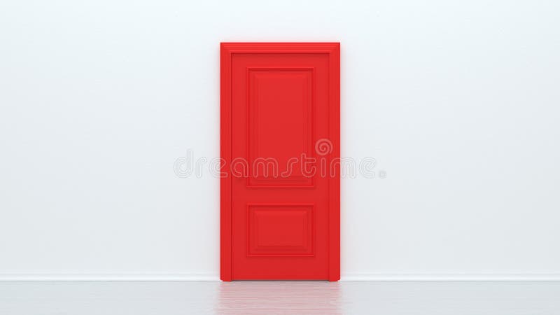 Red Closed Door on White Background. Frame on White Wall in the Empty ...