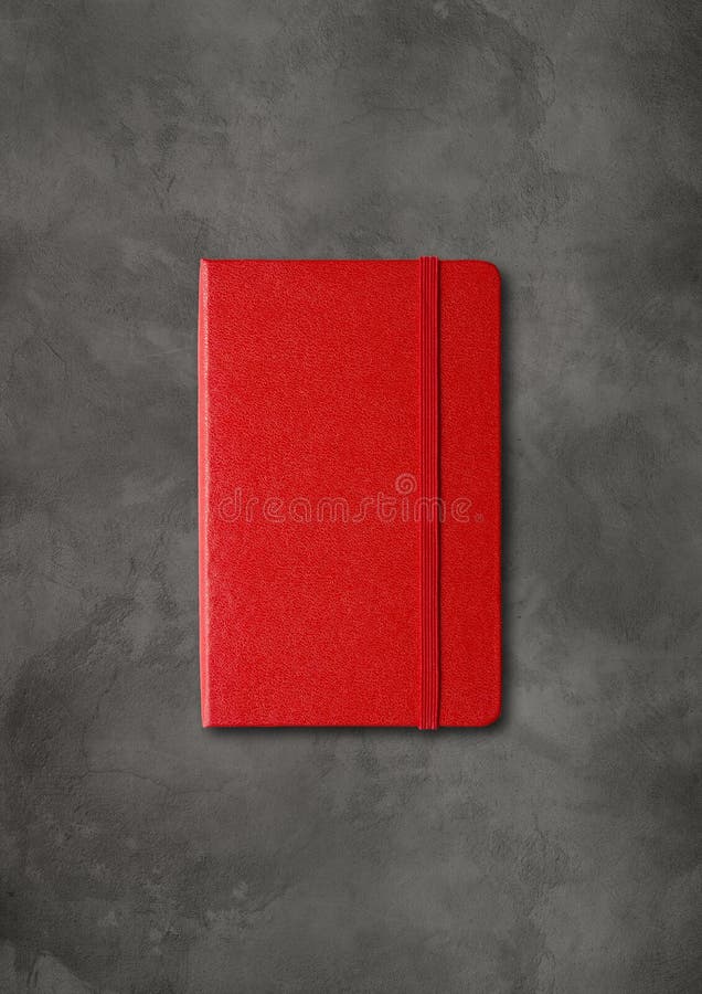 Red Closed Notebook on Dark Concrete Background Stock Photo - Image of ...