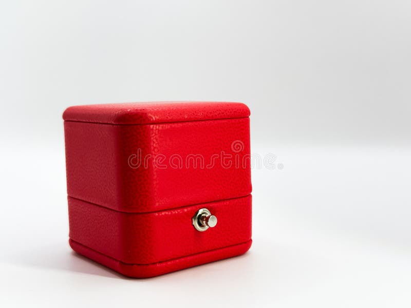 Red Closed Rectangular Leather Wedding Ring Box on White Background ...