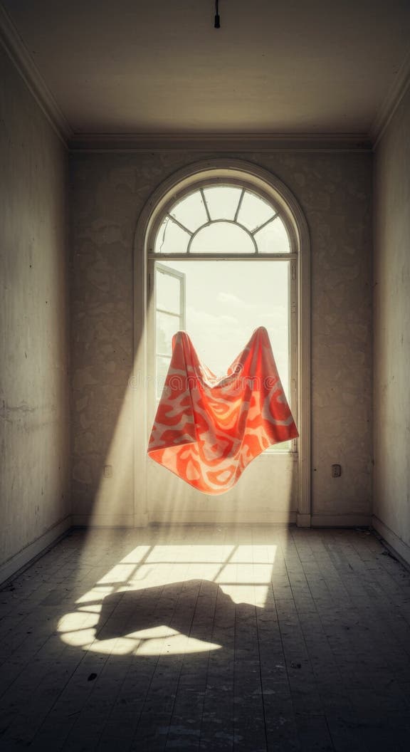 Red Cloth in Abandoned Building Sunlight through Arch Window Stock ...