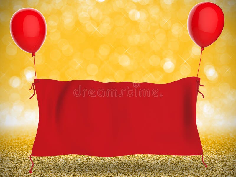 Red Cloth Banner Hanging with Red Balloons Stock Photo - Image of ...