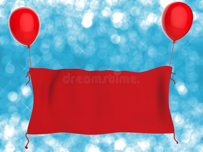 Red Cloth Banner Hanging with Red Balloons Stock Photo - Image of sign ...