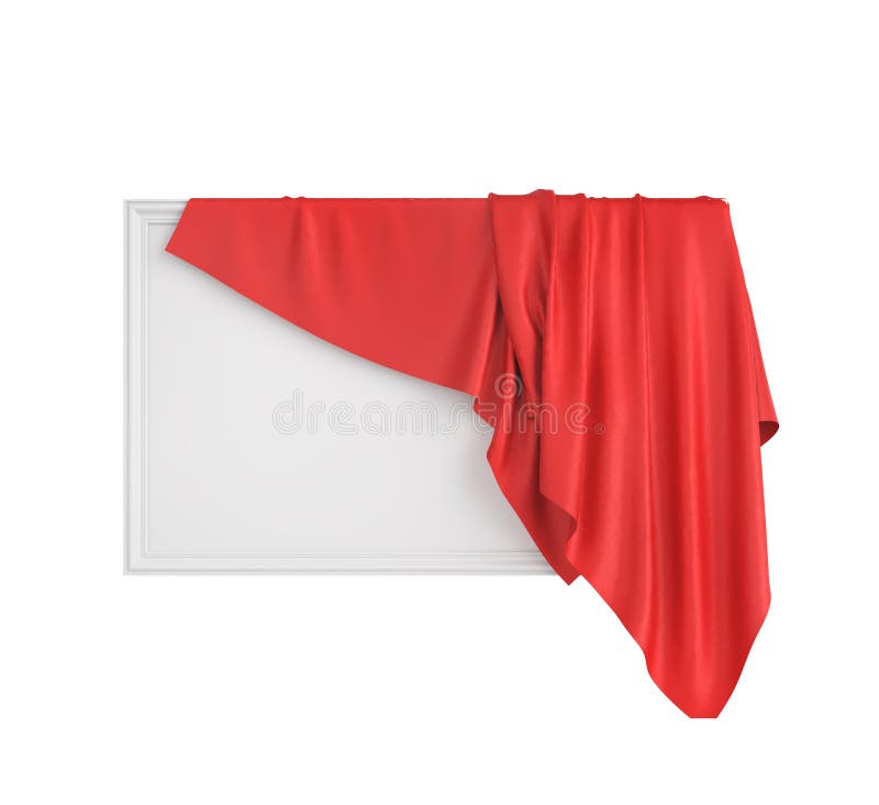 Red Cloth Covers Picture Frame on a White Background. Stock ...