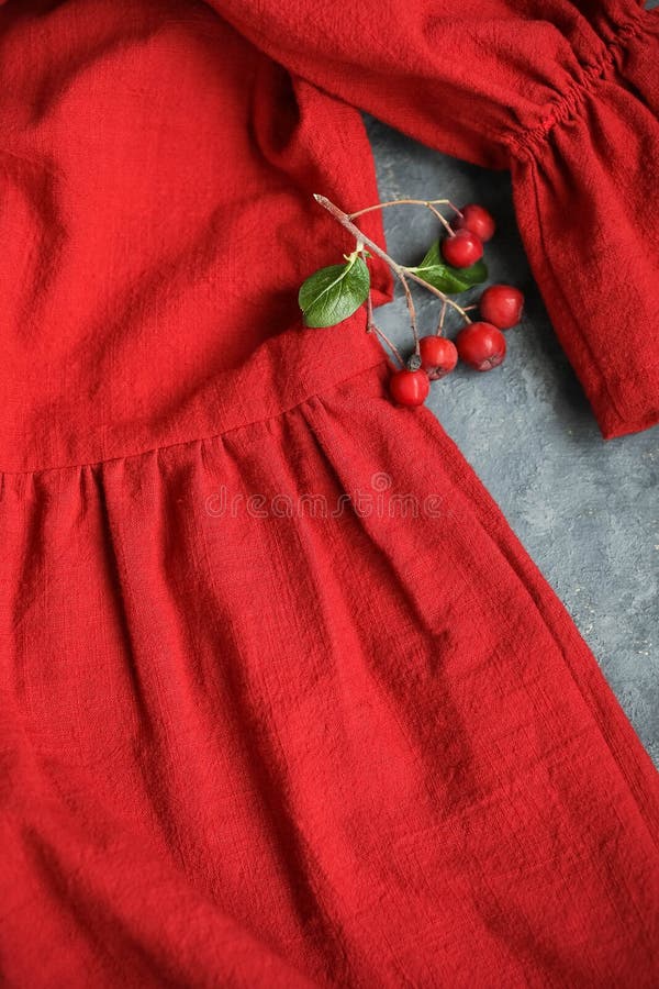 Linen Red Dress on the Table. Stock Photo - Image of collection ...
