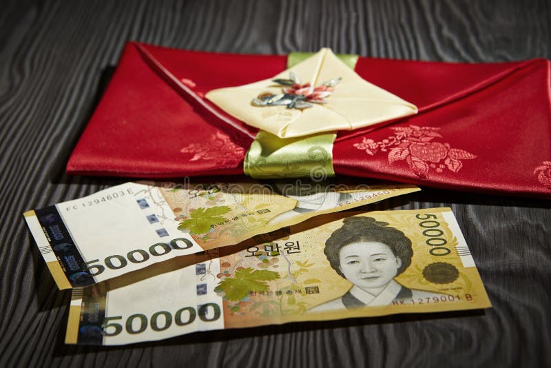 Red Cloth Napkin and Korean Money Stock Photo - Image of business ...