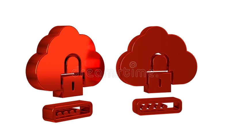 Red Cloud Computing Lock Icon Isolated on Transparent Background ...