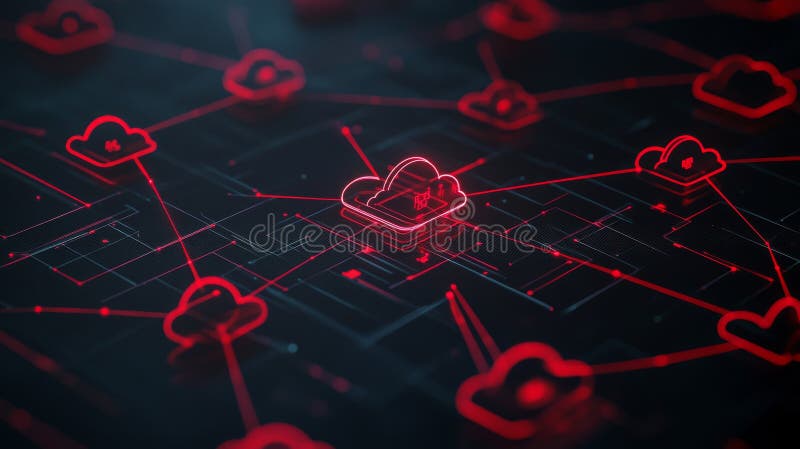 Red Cloud Icon Connected in a Digital Data Network Stock Illustration ...