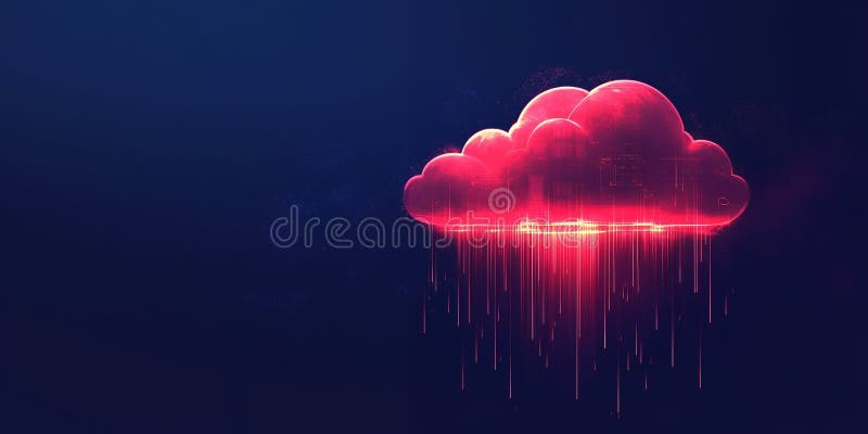 Red Cloud Icon with Data Lines Raining Down Stock Illustration ...