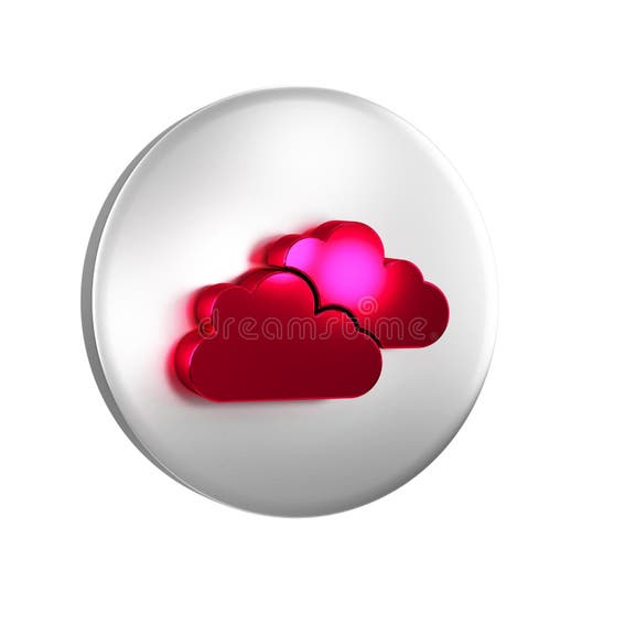 Red Cloud Icon Isolated on Transparent Background. Silver Circle Button ...