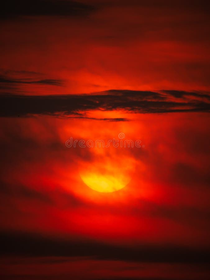 Red Cloud Obscure the Yellow Sun Shining Stock Image - Image of nature ...