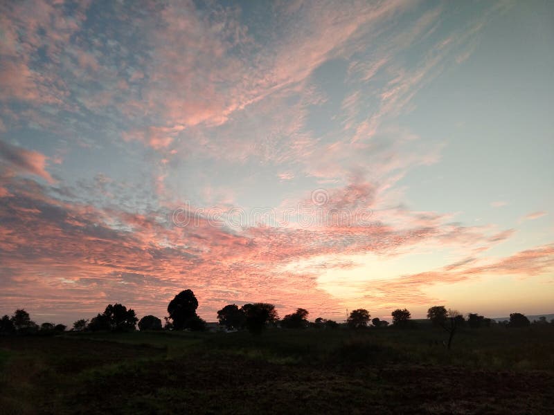 Red Clouds Red Sky, Morning, Evening, Trees , Sun, Stock Image - Image ...