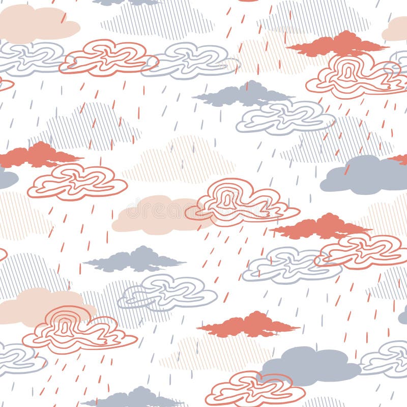 Red Clouds and Rainy Day Sky Vector Graphic Seamless Pattern Stock ...