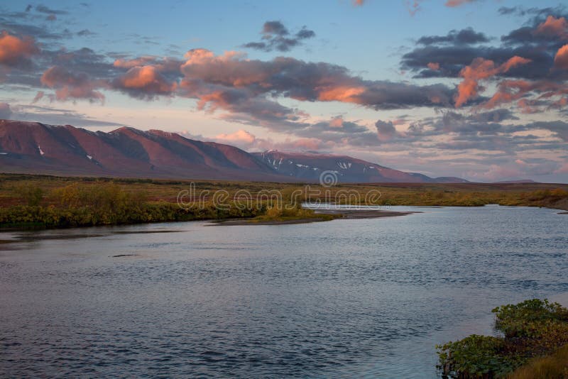 Red Clouds at Sunrise Over the River. Stock Photo - Image of polar ...