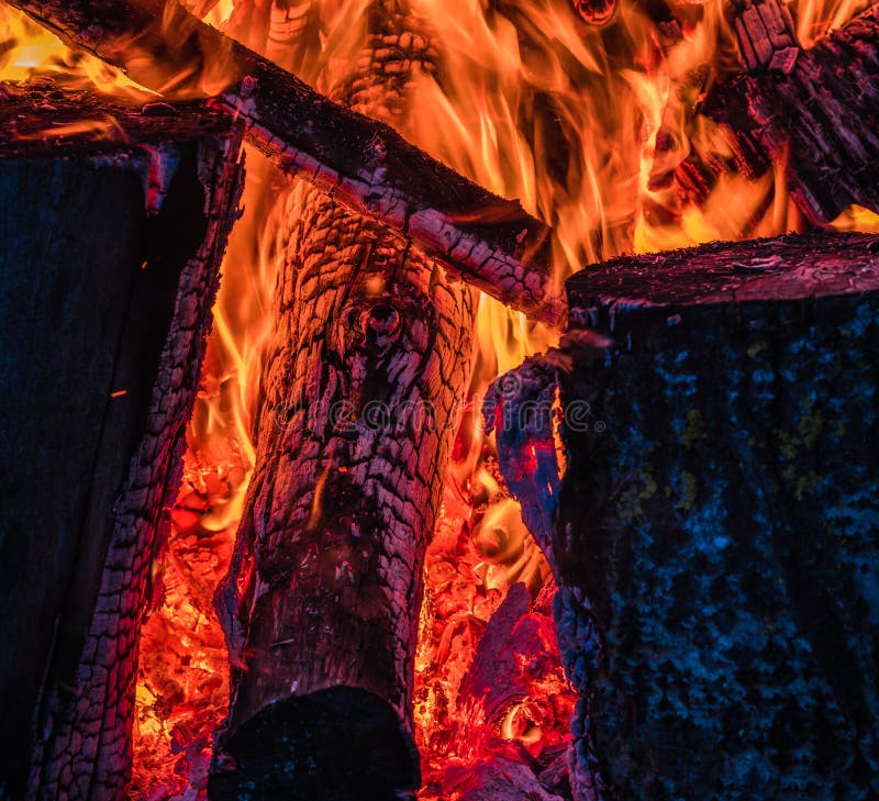 Red Coal and Burning Firewood Stock Photo - Image of glowing, flame ...