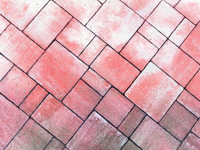 Red Cobblestone Sidewalk Stone Brick Pattern Diagonal Overhead Driveway ...