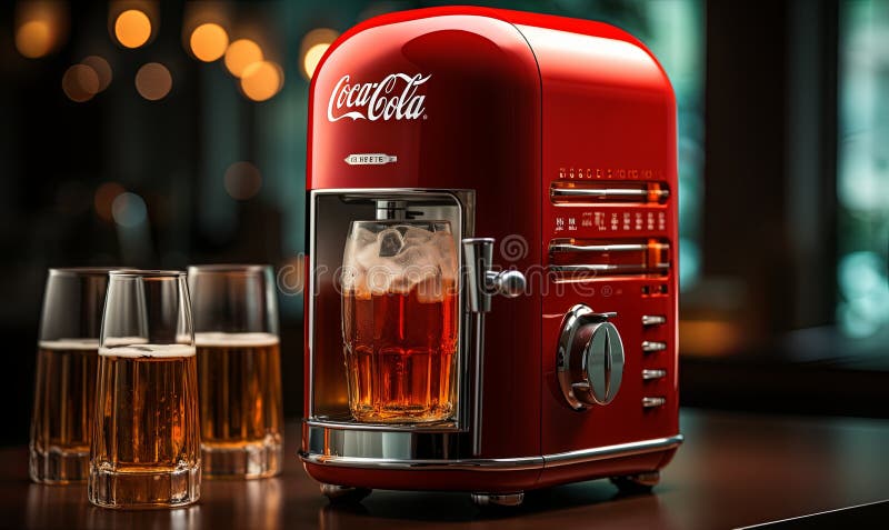 Red Coca Cola Machine on Table Stock Photo - Image of equipment, cola ...