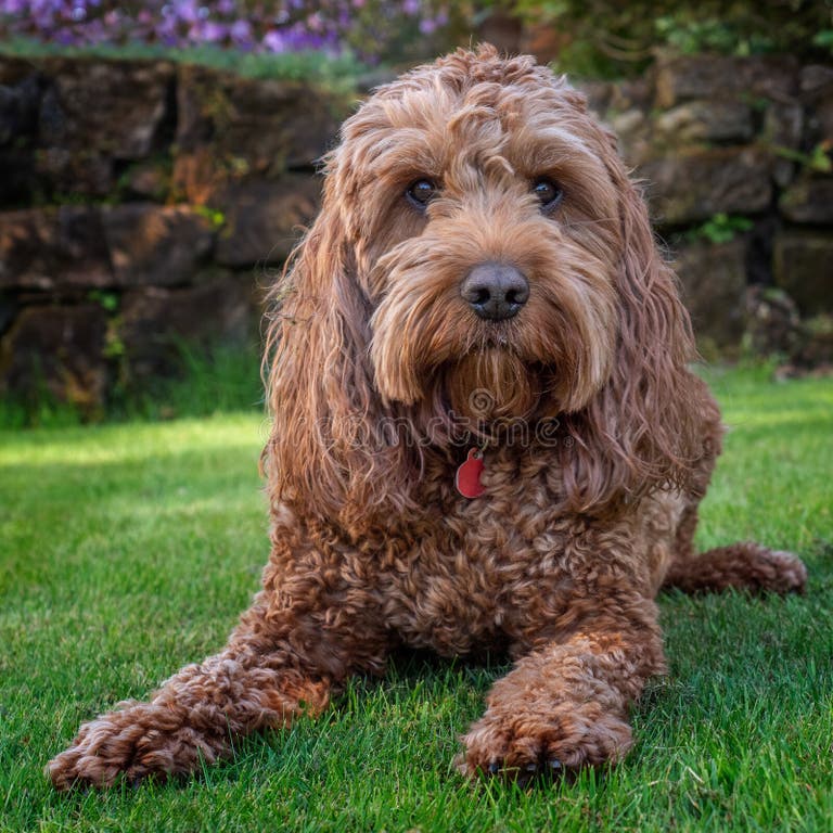 A Red Cockapoo Dog Lying Down on the Grass Stock Image - Image of brown ...