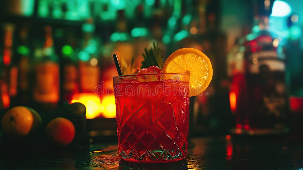 Red Cocktail Bar Garnish Night Drink Menu Stock Image - Image of ...