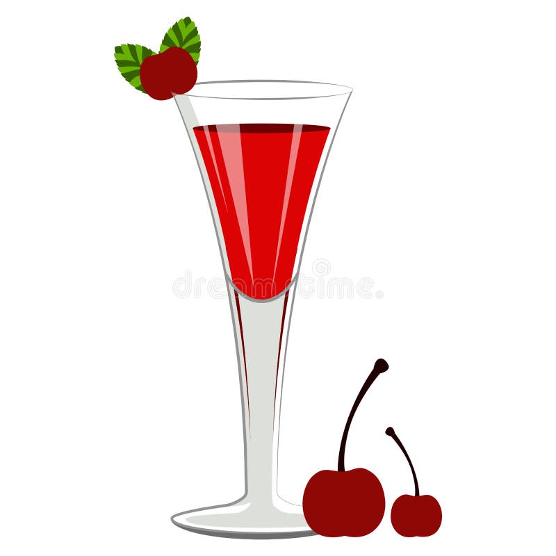 Red cocktail with cherries stock vector. Illustration of fruit - 111605407
