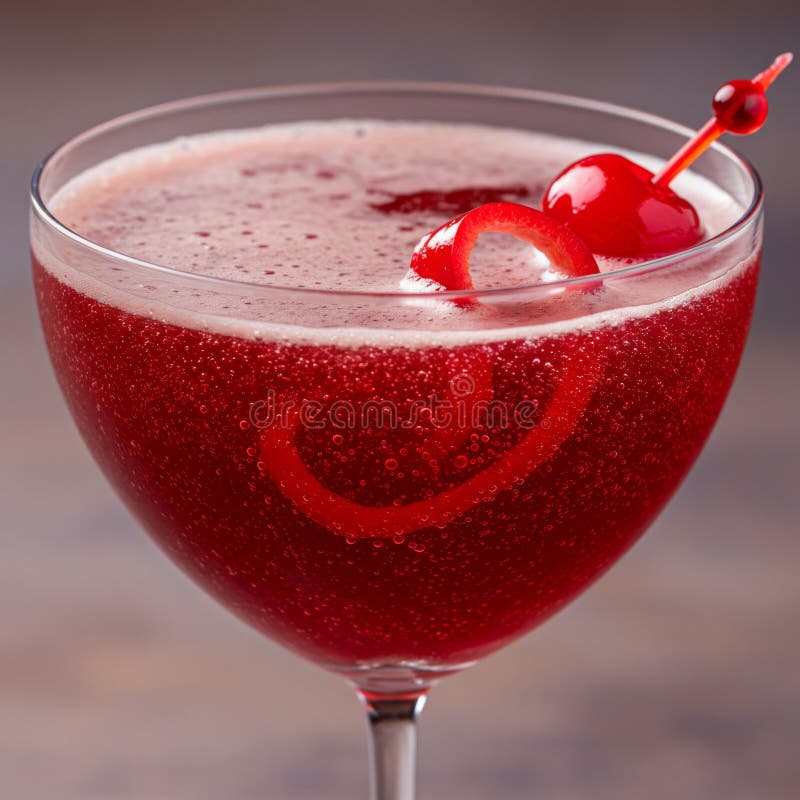 Red Cocktail with Cherry Garnish in a Coupe Glass Stock Image - Image ...