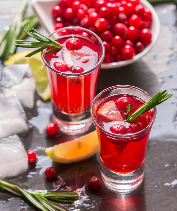 Red Cocktail with Fresh Cranberries, Lemon, Rosemary and Vodka Stock ...