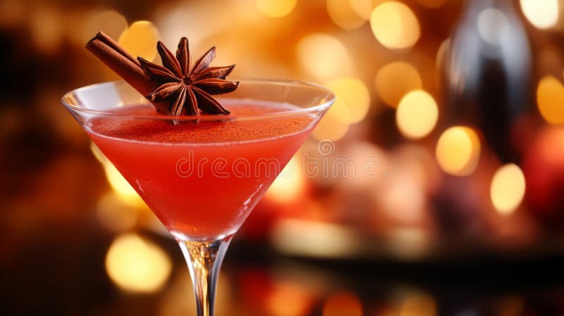 Red Cocktail Garnished with Cinnamon Stick and Star Anise Stock ...
