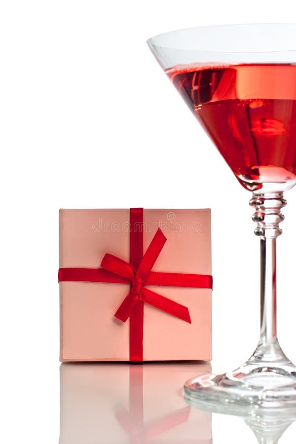 Red cocktail with gift box stock photo. Image of reflection - 17457966