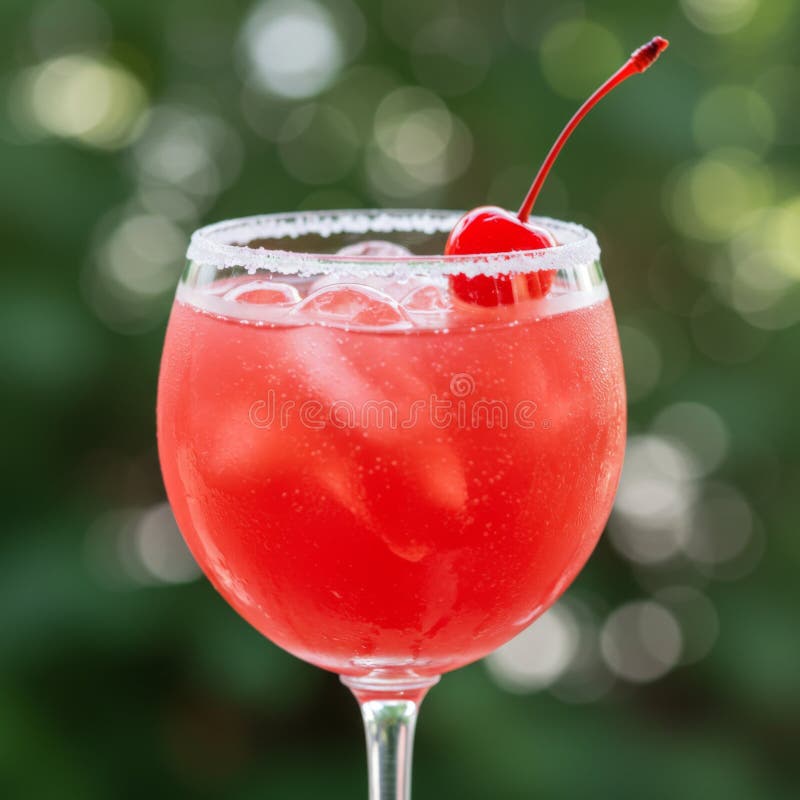 Red Cocktail with Ice and Cherry Garnishing Stock Illustration ...