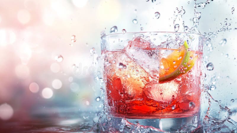 Red Cocktail with Ice and Citrus Splash Stock Illustration ...
