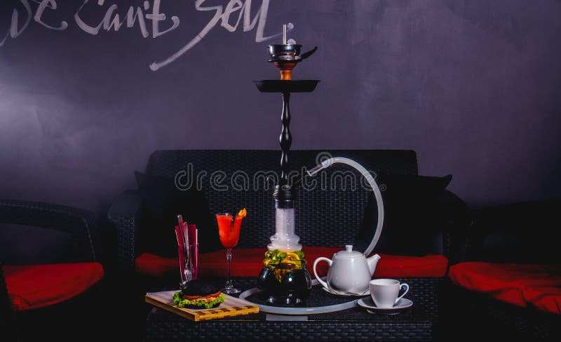 Red Cocktail with Kettle, Burger and Hookah Stock Photo - Image of ...