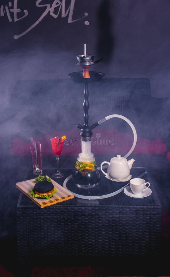 Red Cocktail with Kettle, Burger and Hookah Stock Image - Image of ...