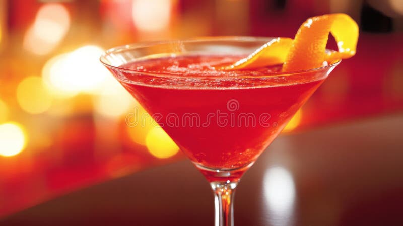 Red Cocktail with Orange Twist in a Martini Glass Stock Illustration ...