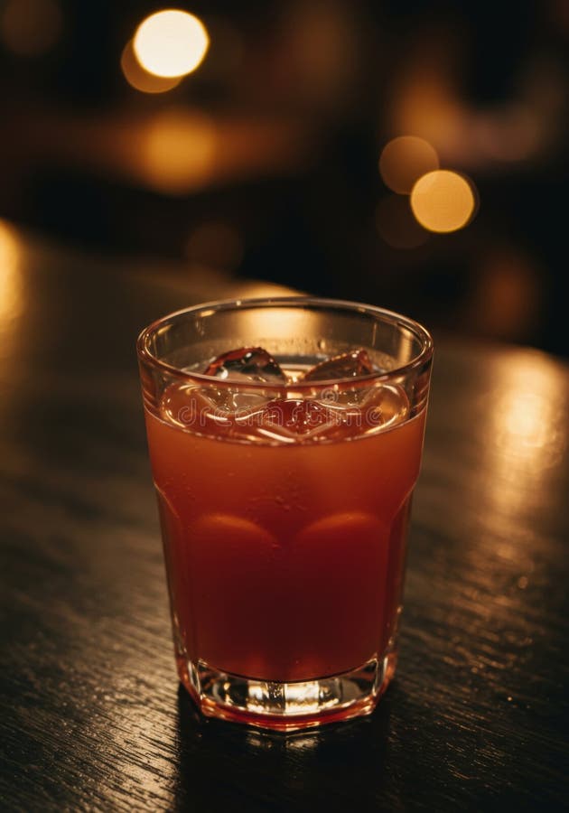 Red Cocktail in a Rocks Glass on Dark Wood Stock Illustration ...